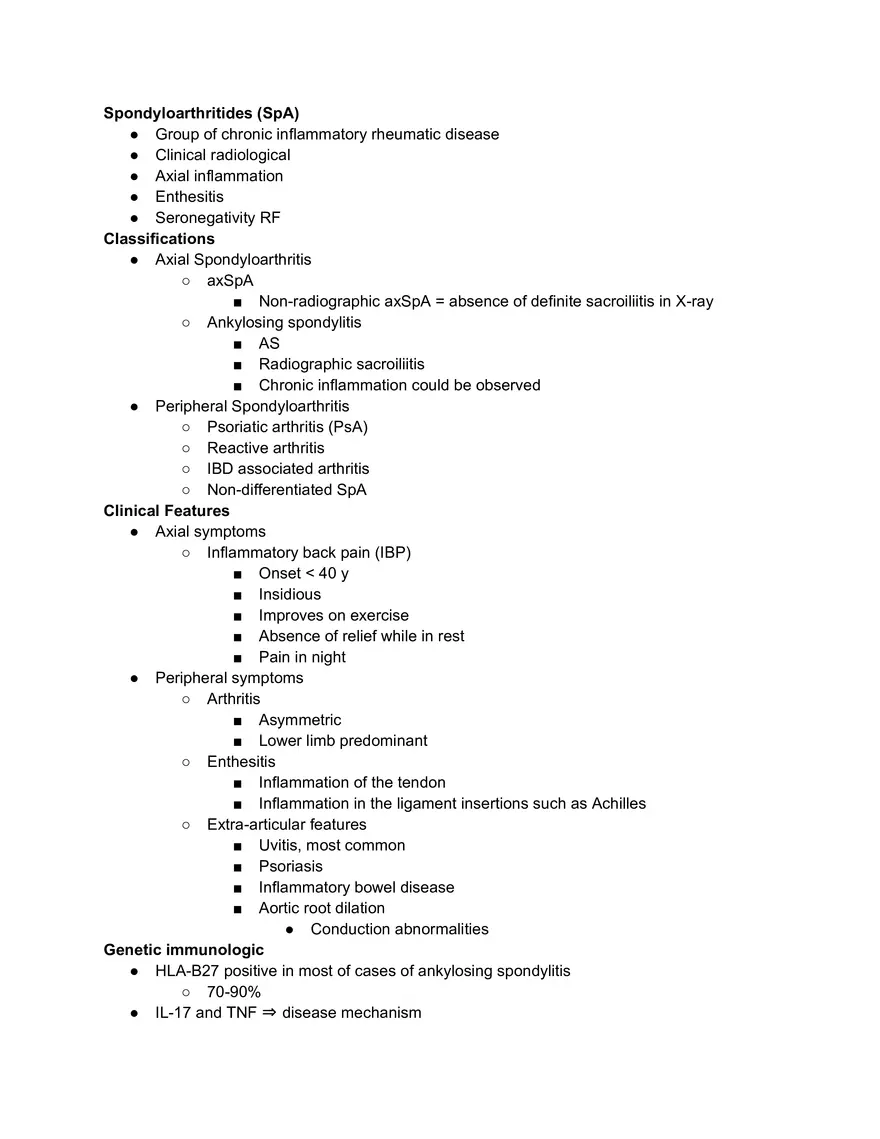 Spondyloarthritides (SpA) - Edubirdie