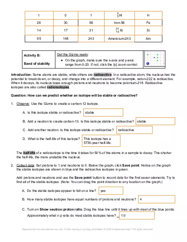 Isotopes Gizmo Answer Key - Edubirdie