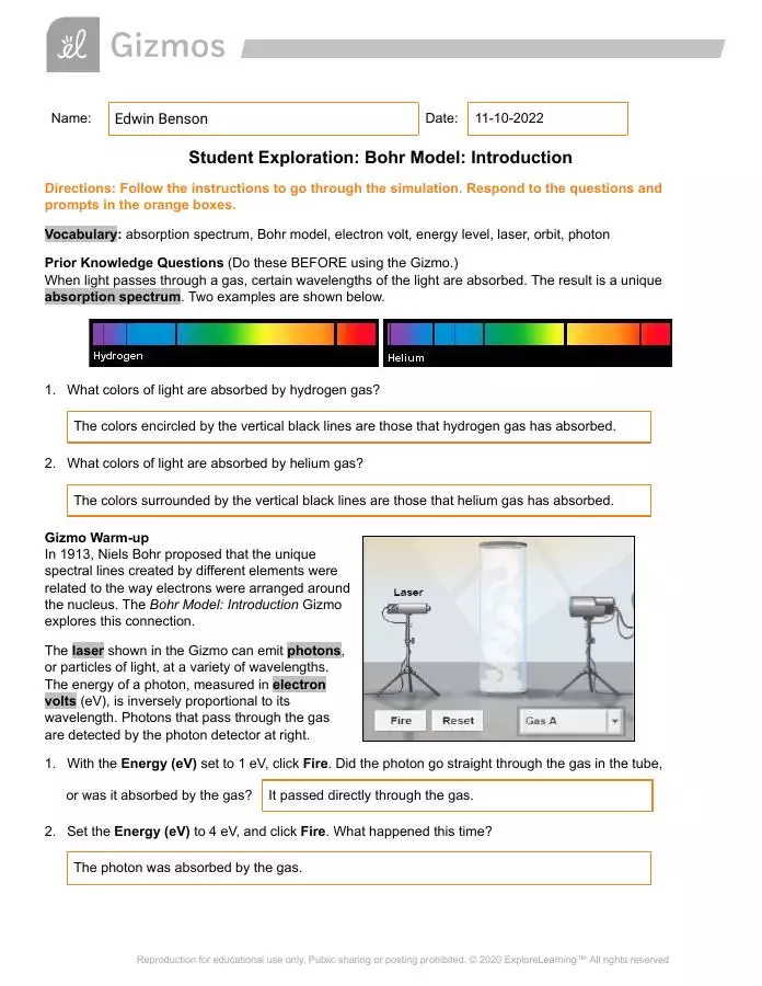 Gizmo Answer Key Bohr Model Introduction Virtual High School Gizmo Answer Key Bohr Model Introduction Virtual High School